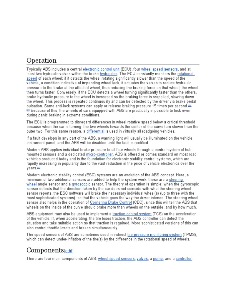 Operation | PDF | Anti Lock Braking System | Transport