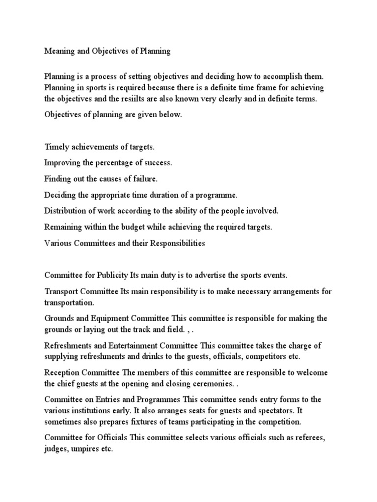 Meaning and Objectives of Planning | PDF | Tournament | Sports