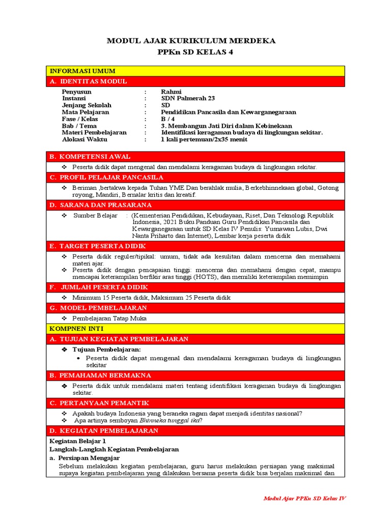 Modul Ajar PPKN BAB 3 KELAS 4 | PDF