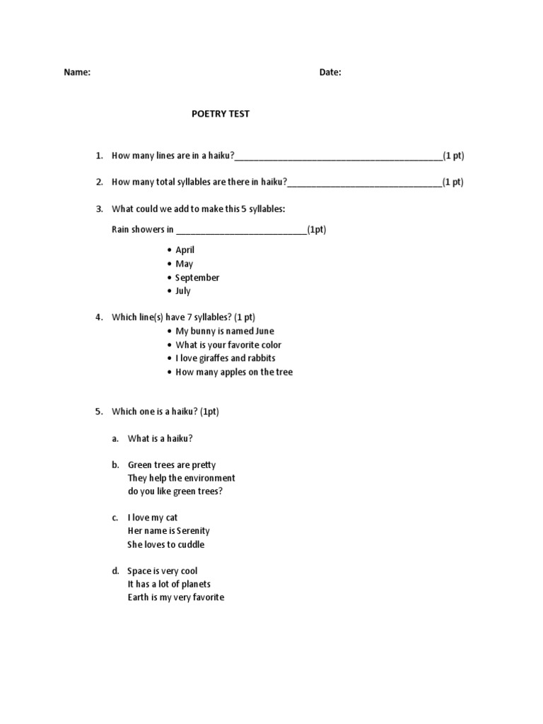 Poetry Test | PDF | Poems | Poetry