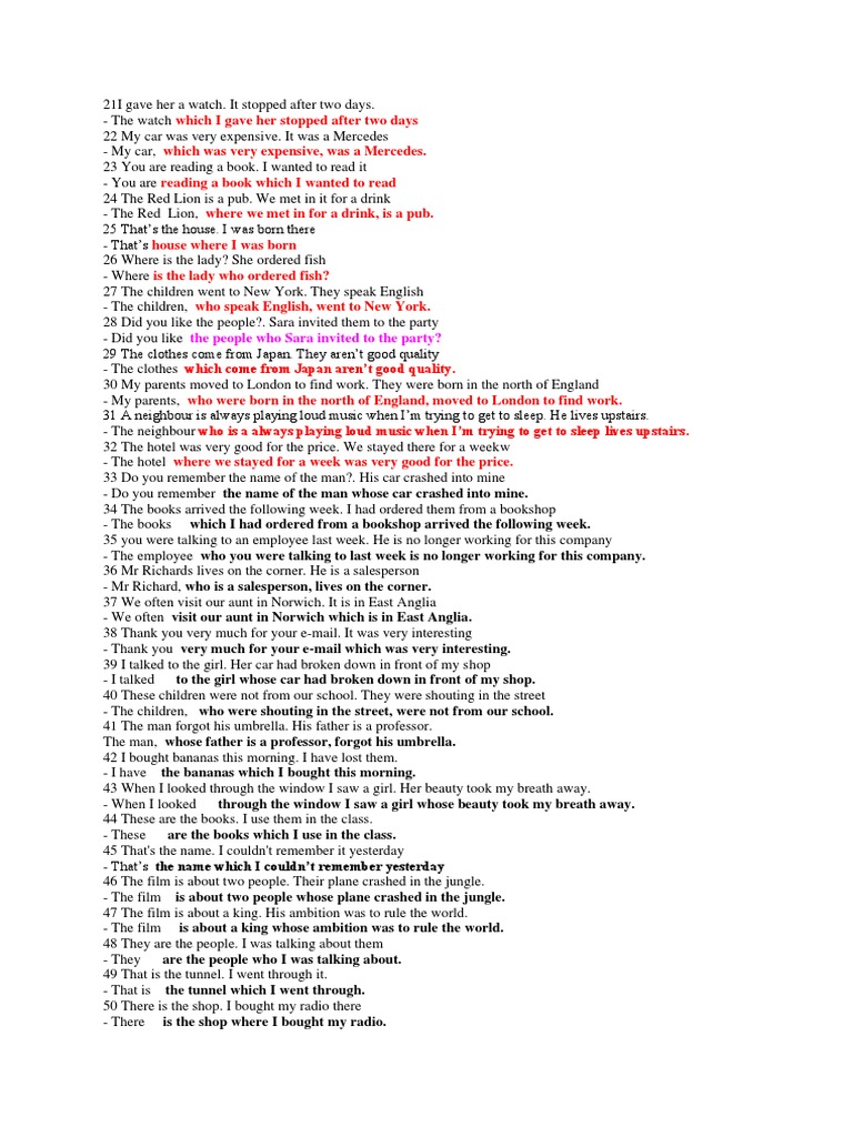 Guide to Using Relative Clauses in English Sentences | PDF