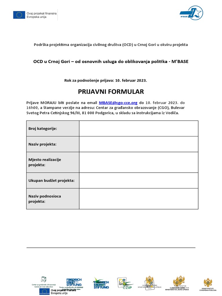IPA Konkurs IV 2023 Prijavni Formular | PDF