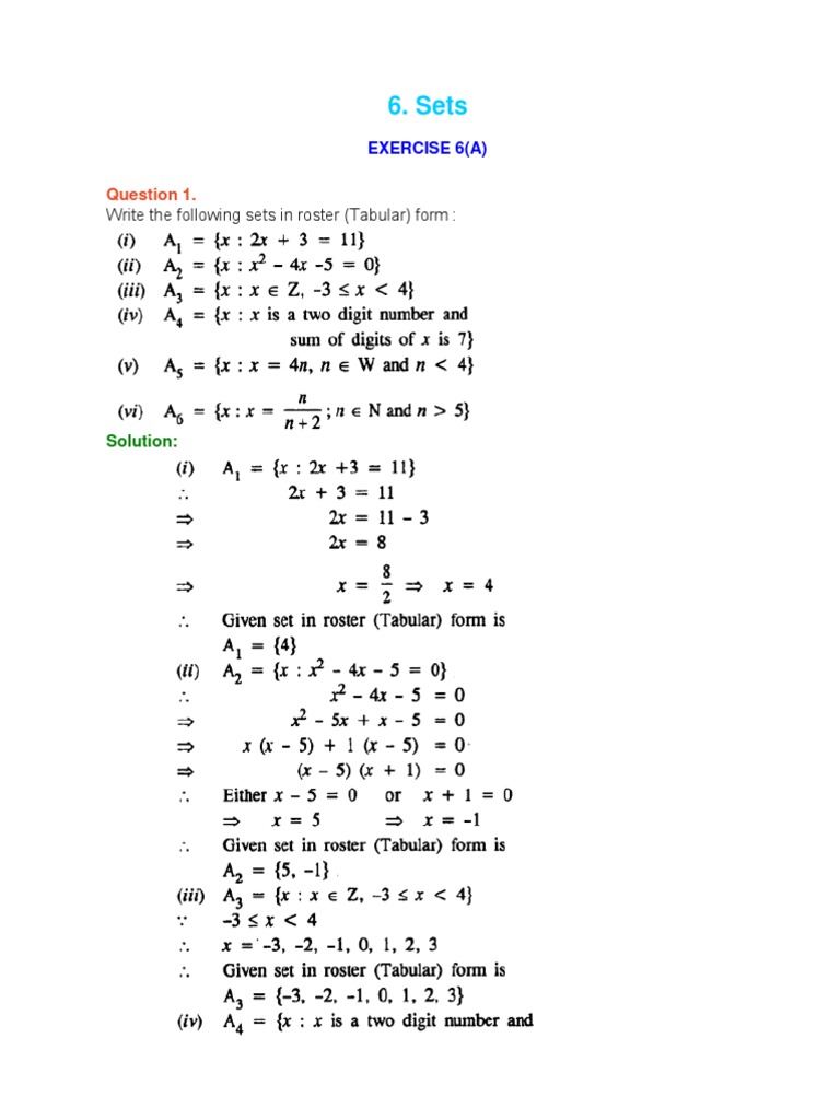 Selina Concise Maths Solutions Class 8 Chapter 6 Sets | PDF | Natural ...