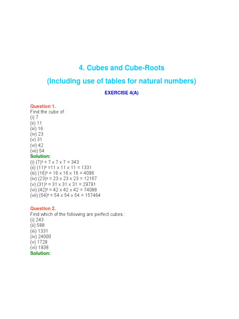 Selina Concise Maths Solutions Class 8 Chapter 4 Cubes and Cube Roots | PDF | Algebra ...
