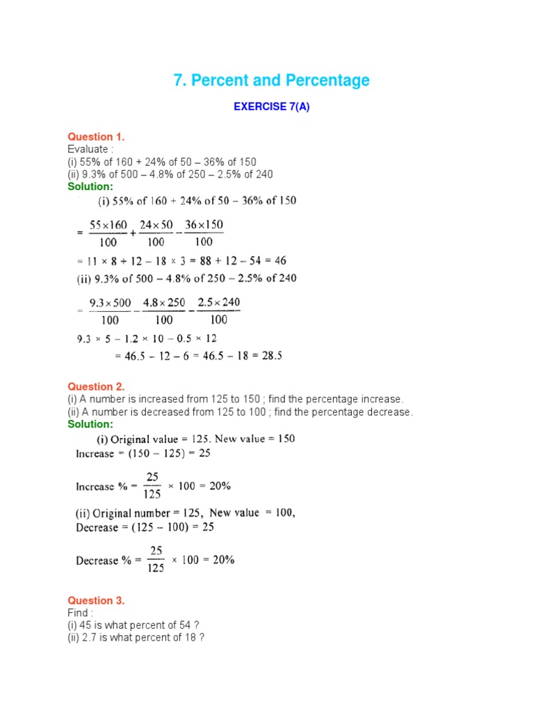 Selina Concise Maths Solutions Class 8 Chapter 7 Percent and Percentage ...