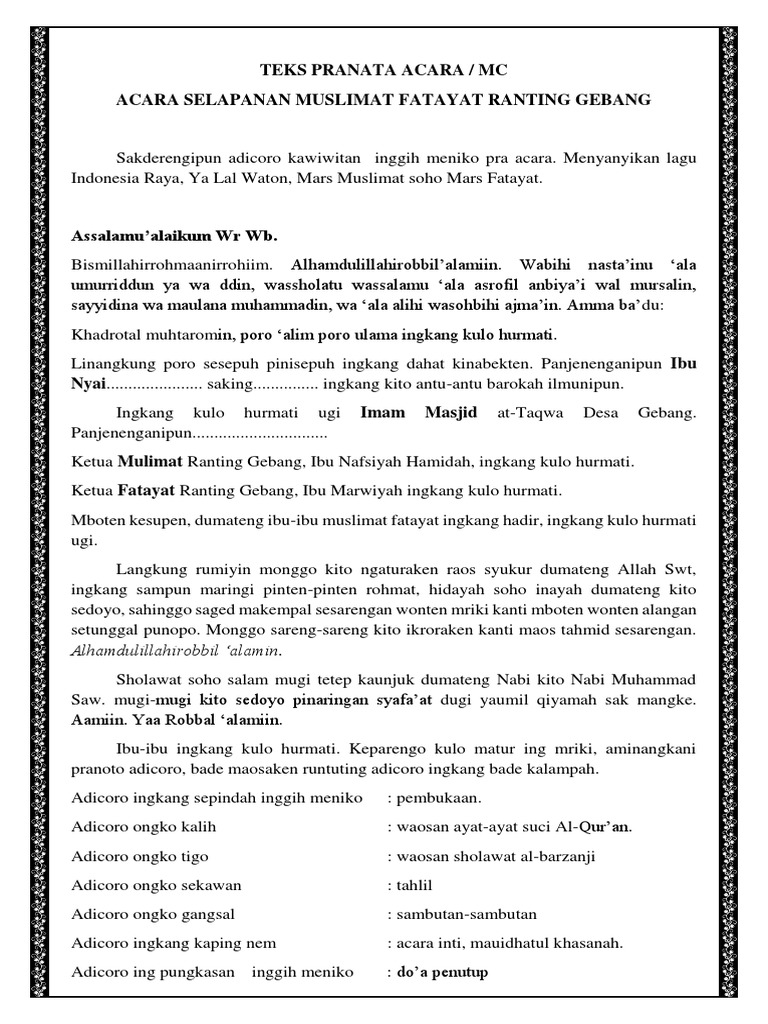 TEKS PRANATA ACARA & Muqoddimah | PDF