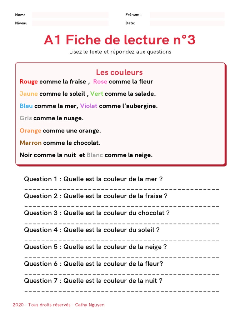 Fiche de Lecture N°3 | PDF | Couleur | Bleu