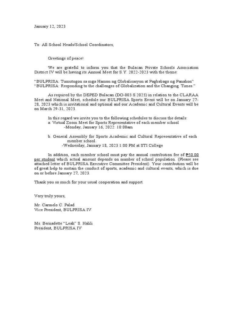 Bulprisa Letter | PDF