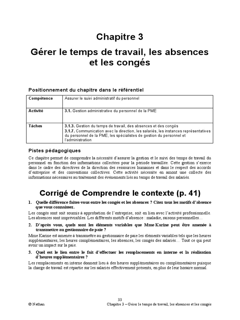 Chap 3 | PDF | Heures supplémentaires | Temps de travail