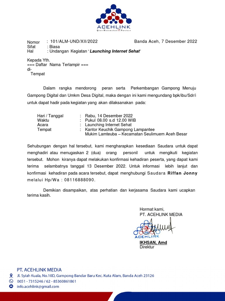 Undangan ACara Launching Internet Sehat | PDF