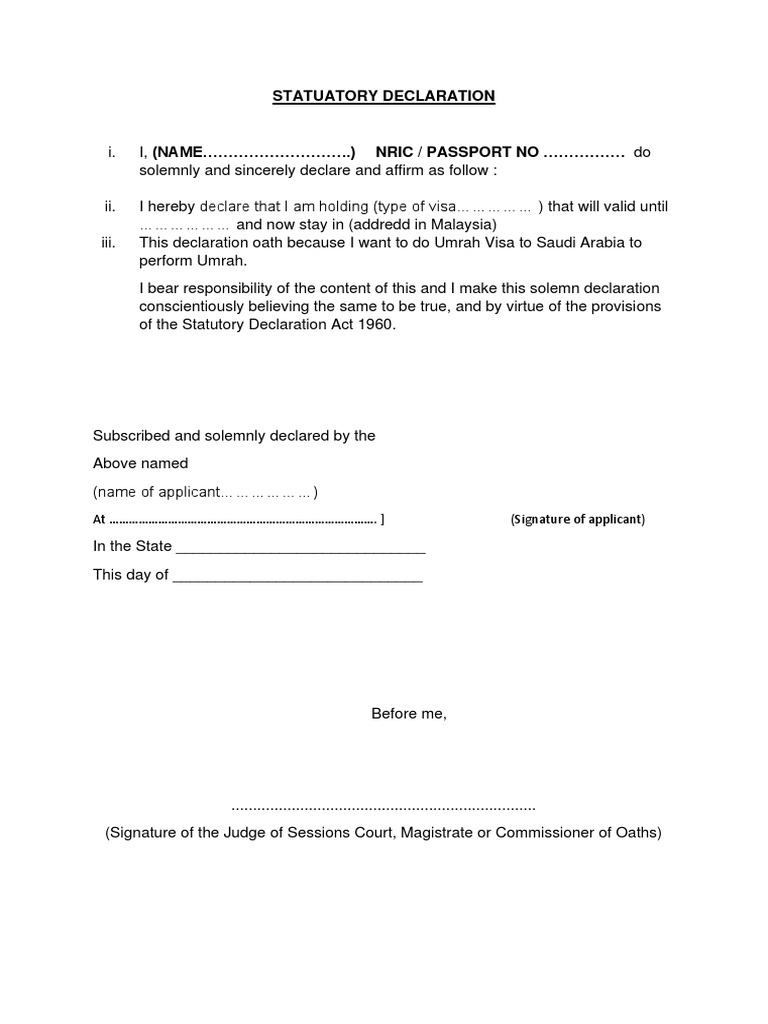 Declaration Letter (Umrah) | PDF