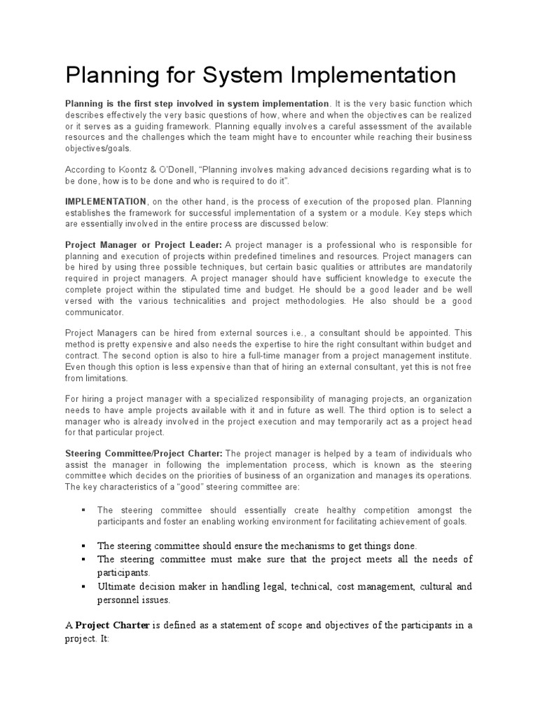 Planning For System Implementation | PDF | Project Management | Consultant
