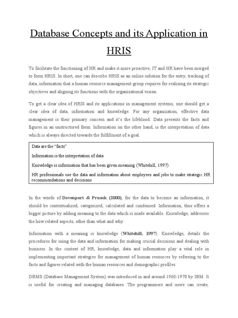 Database Concepts and Applications in Human Resource Information ...