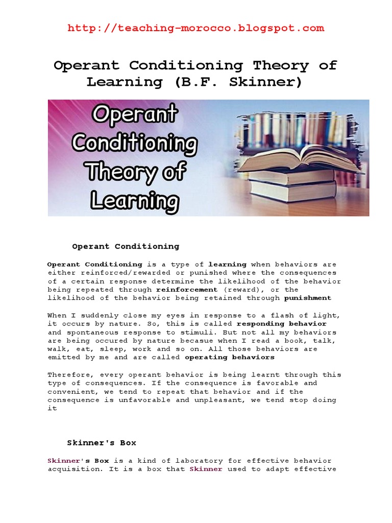 Operant Conditioning Theory of Learning (B.F. Skinner) | PDF ...