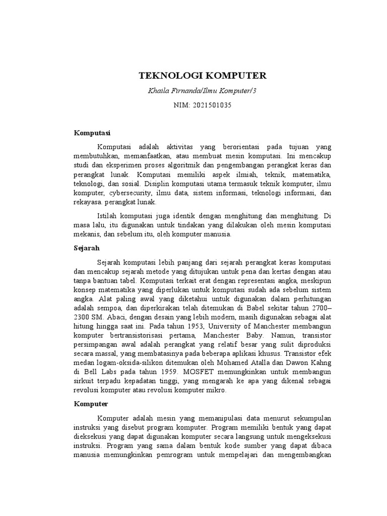 Essay Teknologi Komputer | PDF