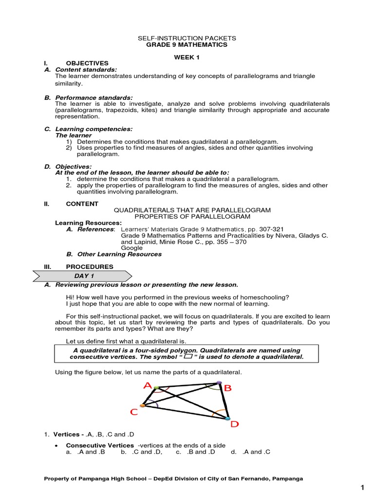 Math 9 Quarter 3 Full Version | PDF | Rectangle | Perpendicular