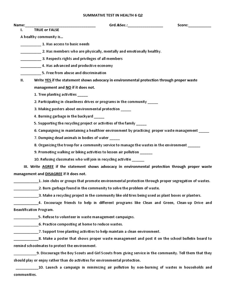 Summative Test in Health 6 Q2 | PDF | Waste Management | Waste
