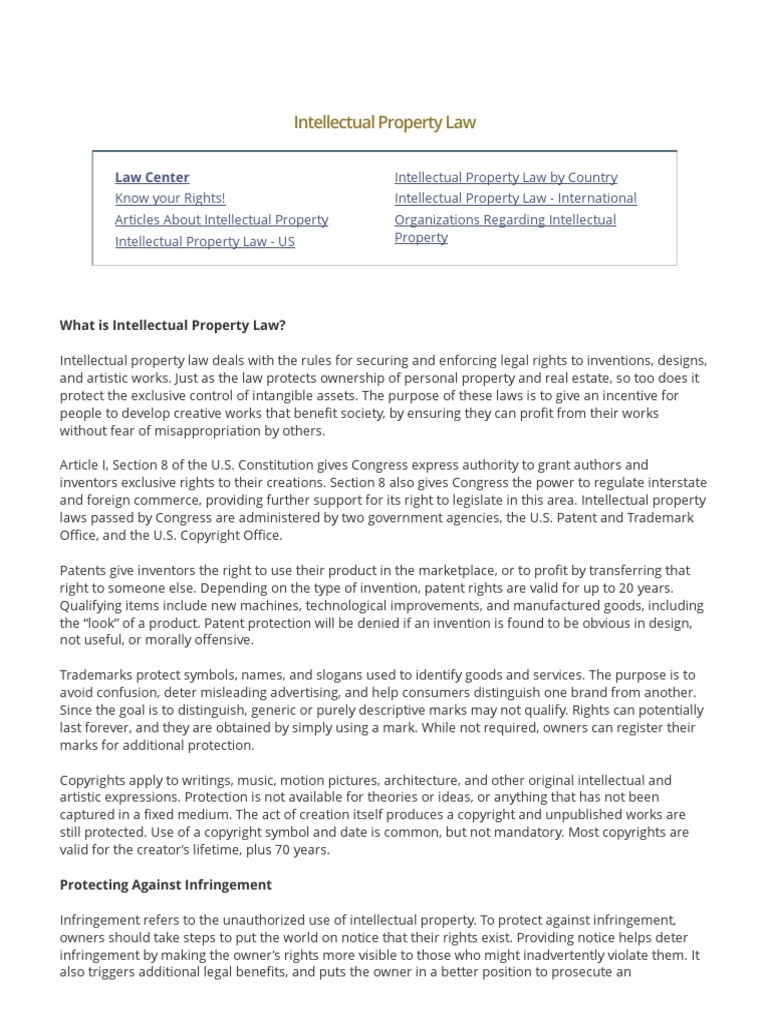 Intellectual Property Law - HG - Org | PDF | Patent | Copyright