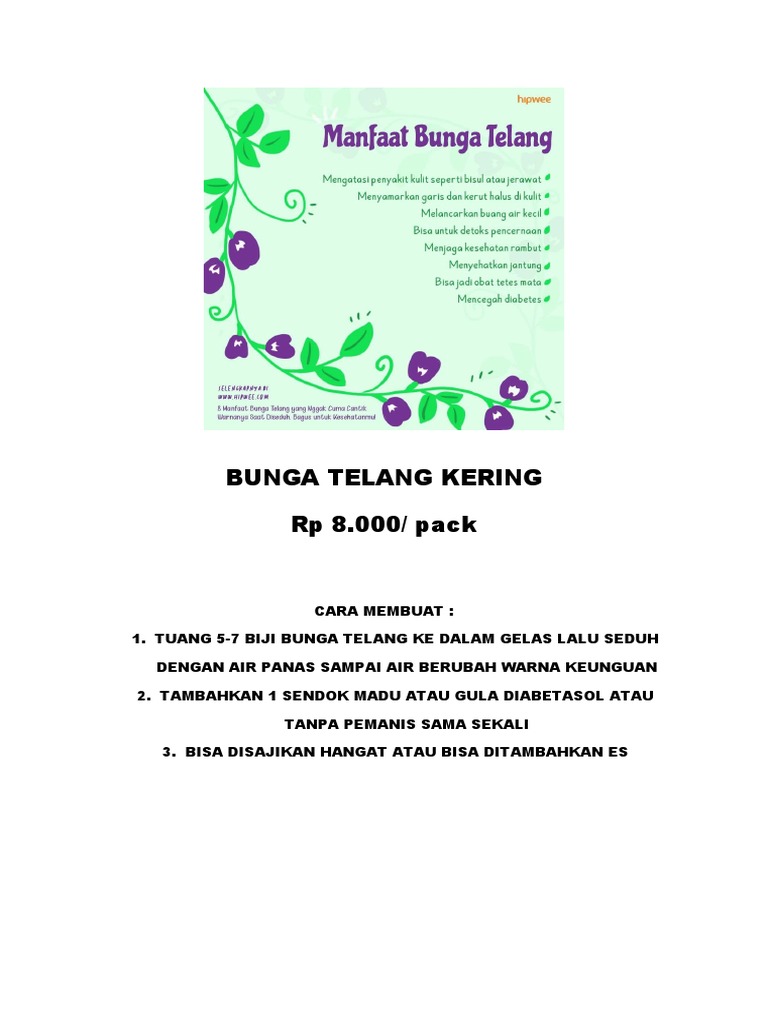 Cara Seduh Bunga Telang Kering | PDF | Memasak, Makanan, & Anggur
