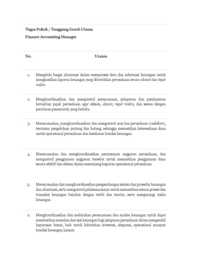 JOB DESCRIPTION FA Manager | PDF