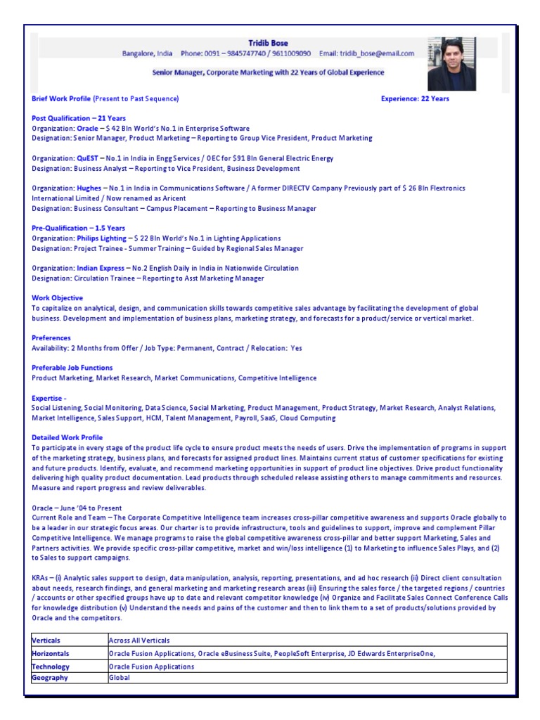 Tridib Profile | PDF | Marketing | Oracle Corporation