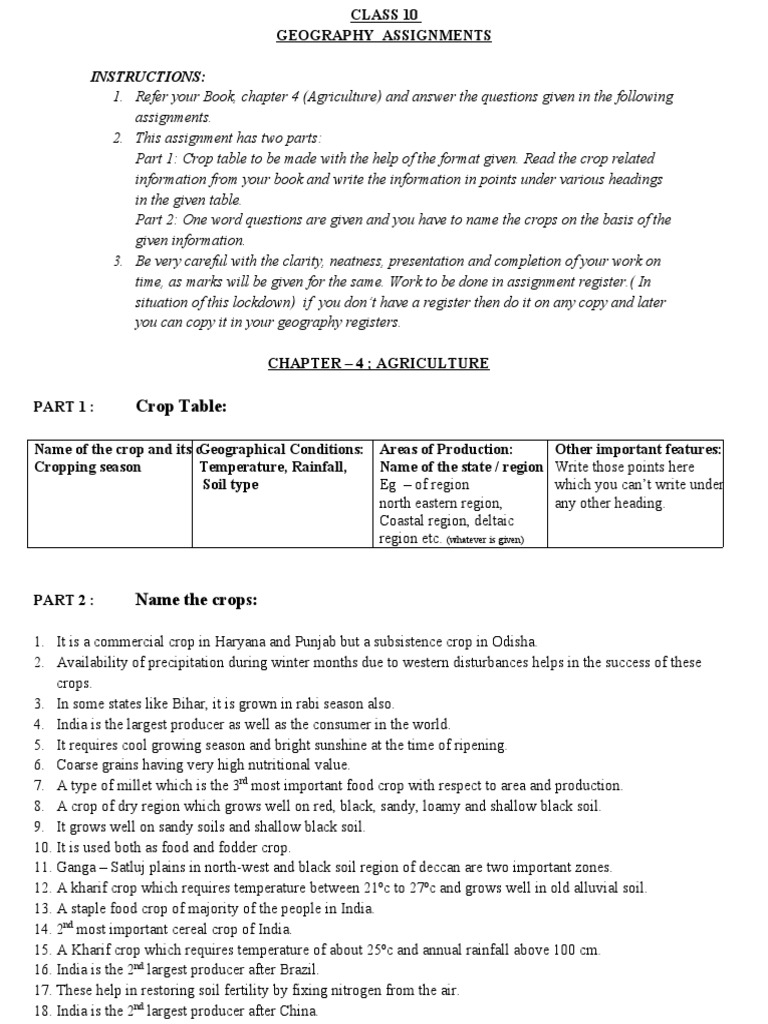 Class 10 Geography Tasks | PDF | Soil | Cereals