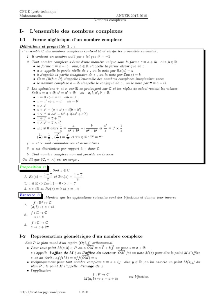 Cours Nombres Complexes | PDF | Nombre complexe | Équations