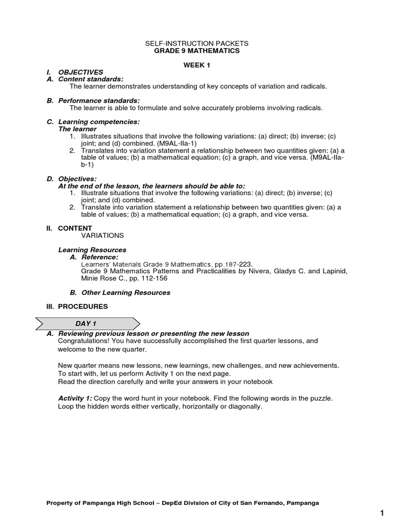 Math 9 Q2 Full Version | PDF | Variable (Mathematics) | Speed