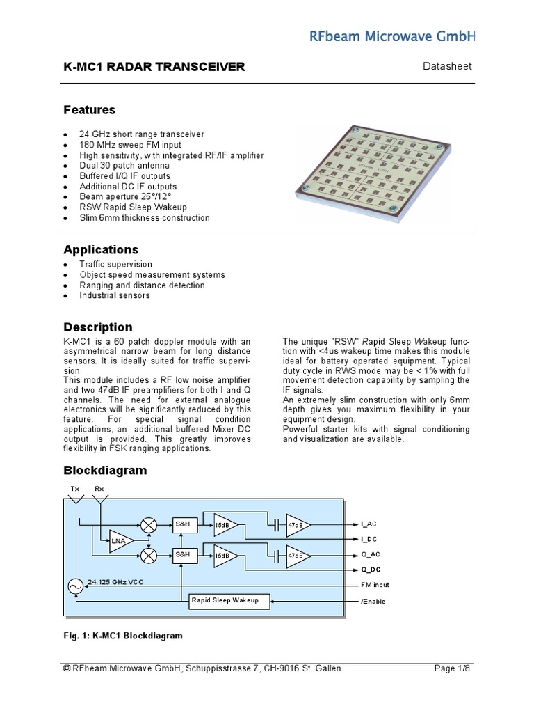 Datasheet K-MC1 | PDF | Radar | Amplifier