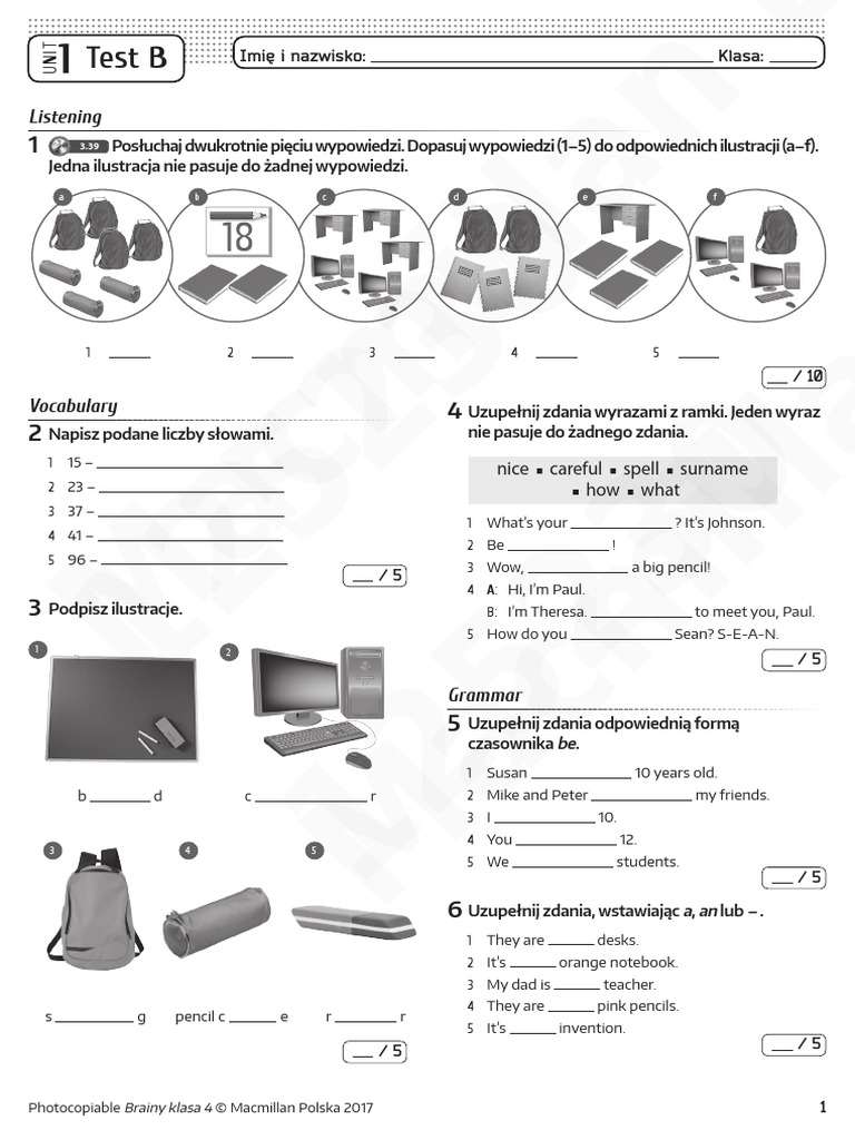 Brainy kl4 Unit Test 1 B | PDF