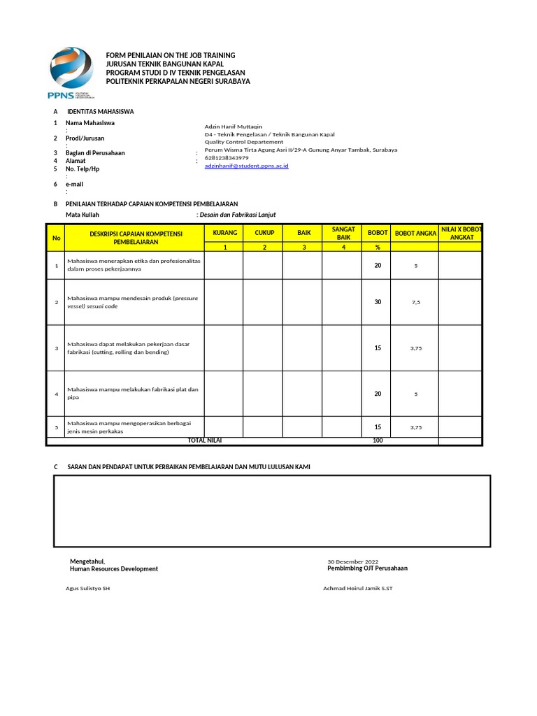 Fix - Form Penilaian Ayang | PDF