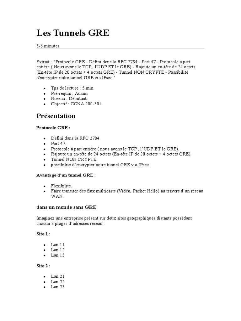 5-Les Tunnels GRE | PDF | Protocole sur la couche réseau | Protocoles Internet