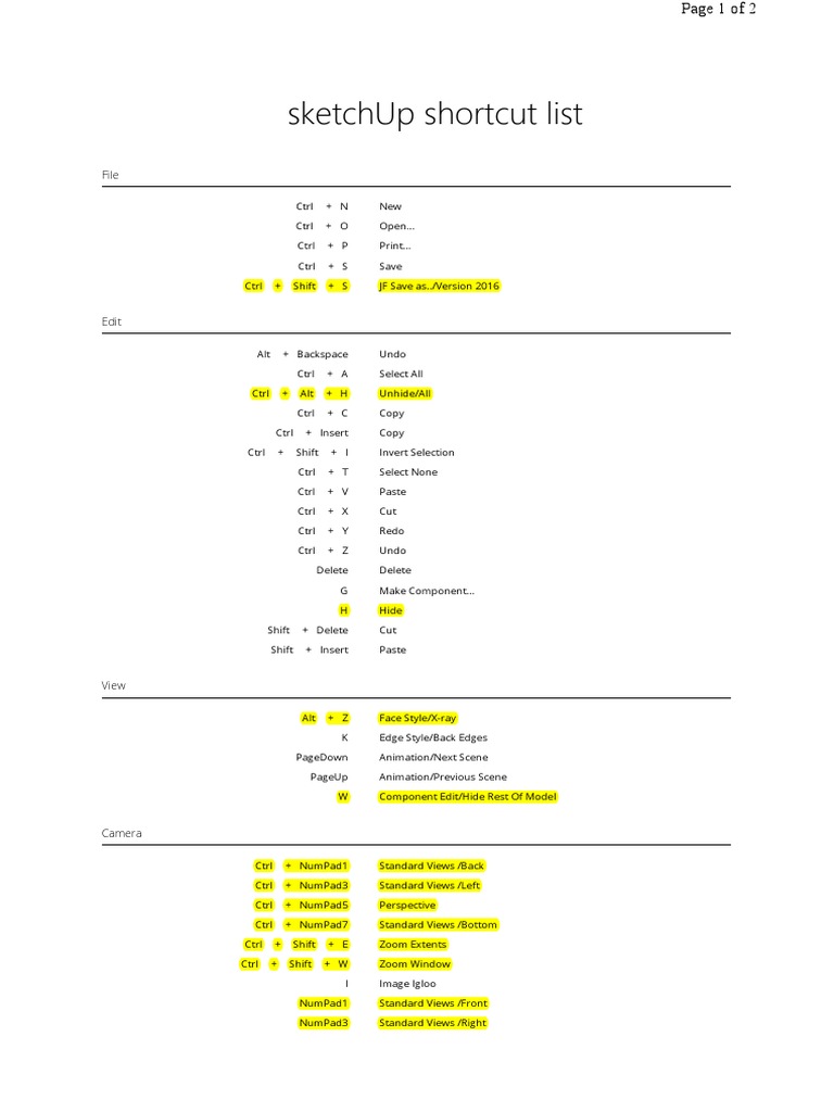 SketchUp Keyboard Shortcuts Guide | PDF | Control Key | Computing