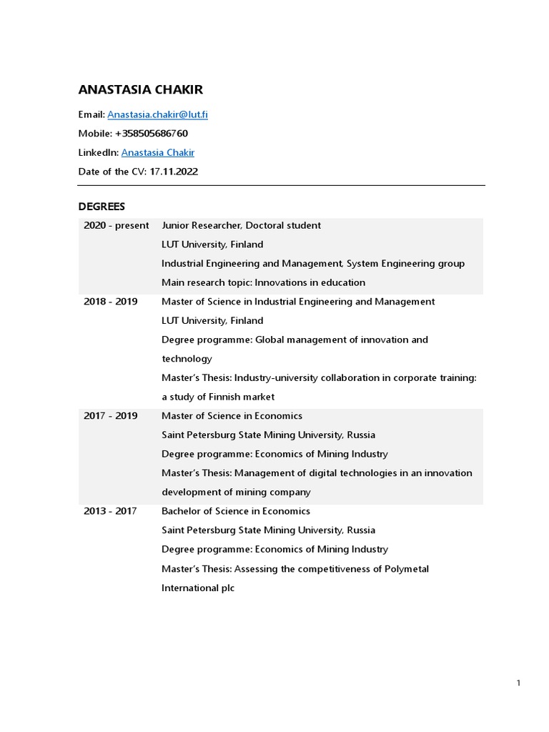 CV +chakir | PDF | Finland | Cognition