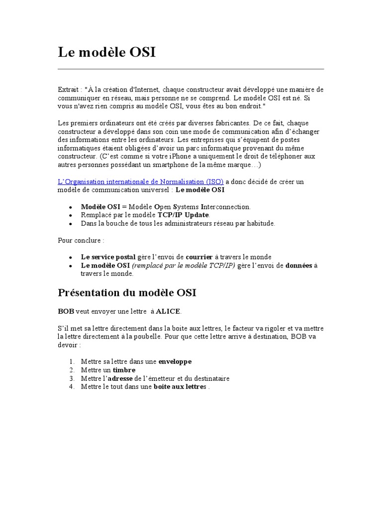 Comprendre le modèle OSI en 7 couches | PDF | Modèle OSI | Suite des ...