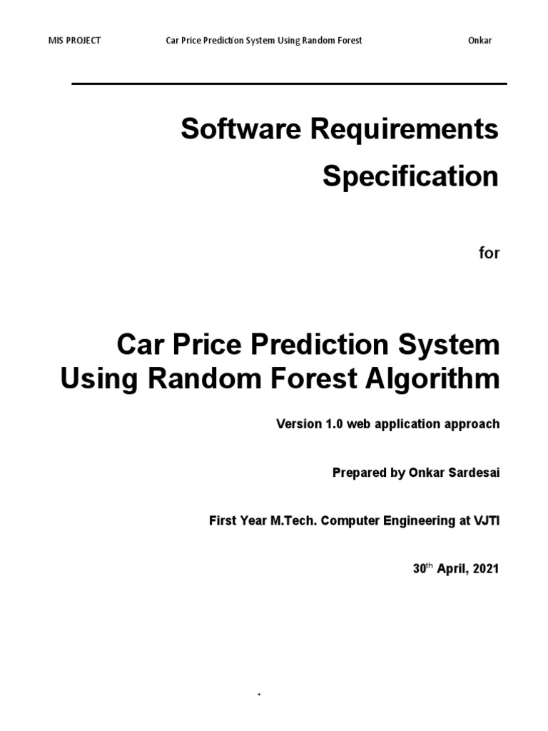 Car Price Prediction System SRS | PDF | Class (Computer Programming) | Information Science