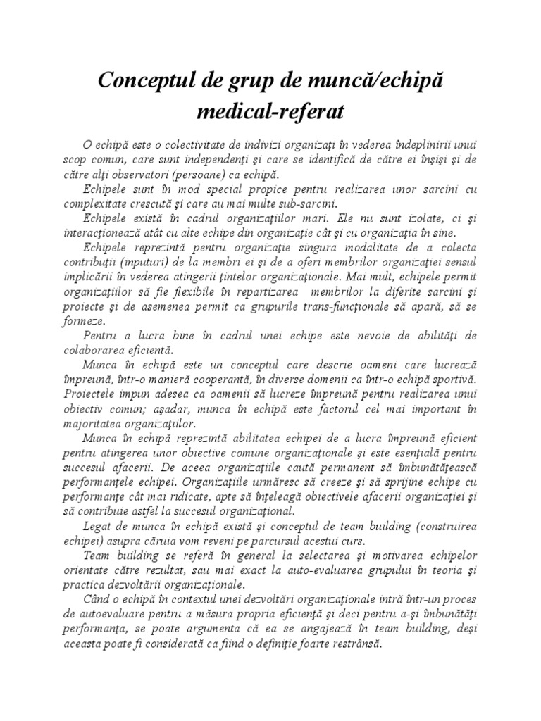 Conceptul de Grup de Muncă Si Echipa Medicala | PDF