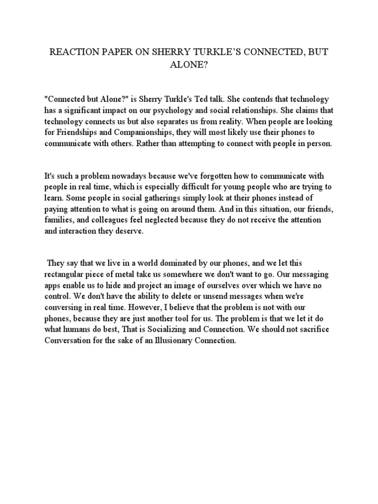 Reaction Paper On Sherry Turkle | PDF