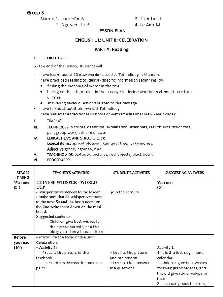 Sample Lesson Plan - Reading | PDF