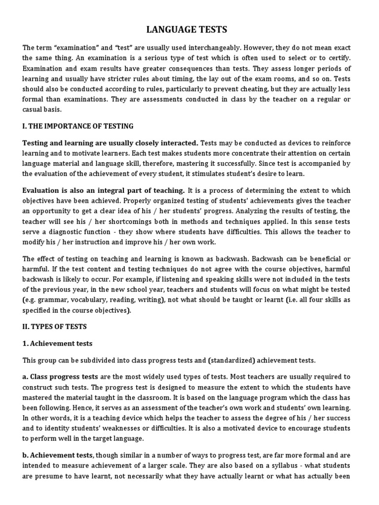 Language Tests | PDF | Test (Assessment) | Teaching Method