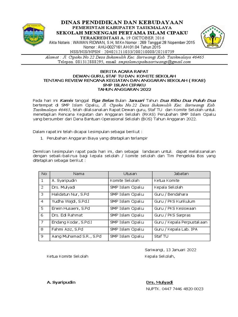 Berita Acara Rapat Review Rkas | PDF