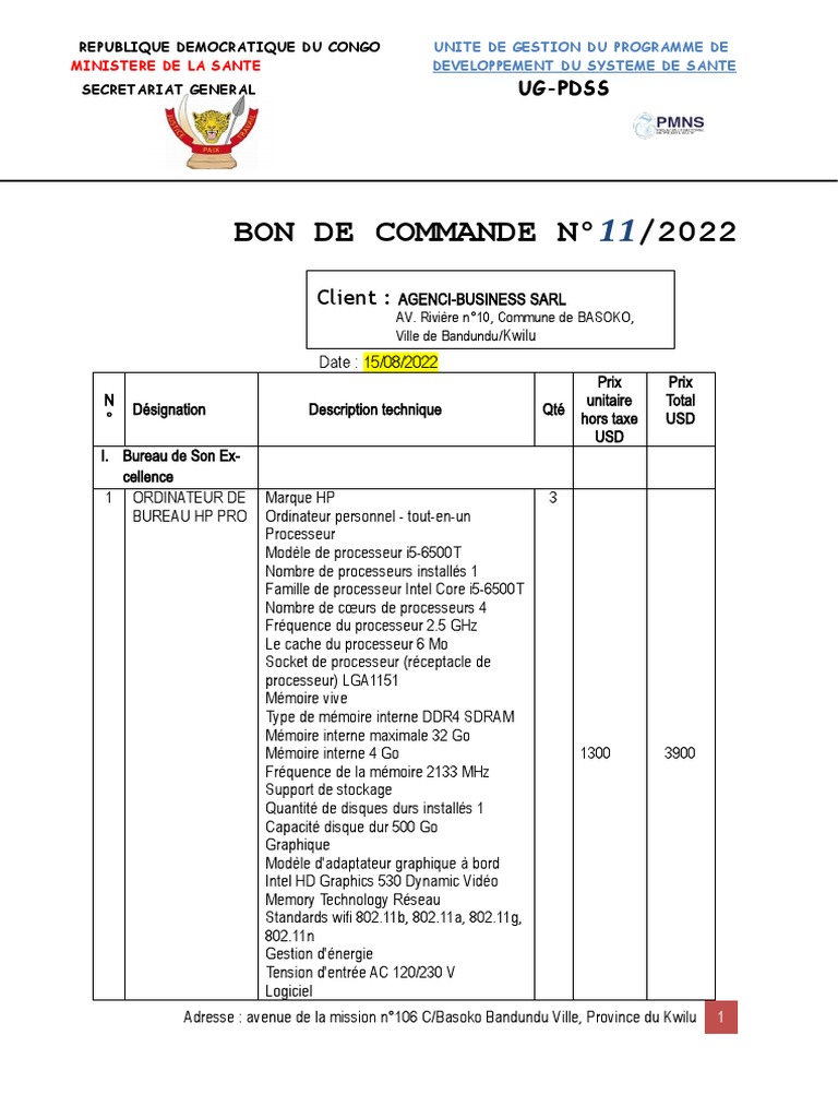 Bon de commande matériel informatique | PDF | Imprimante (Informatique ...