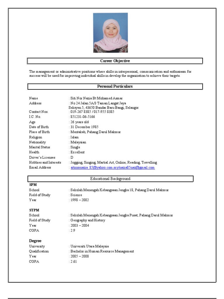 RESUME - Siti Nor Nazia-Latest2011 | PDF | Business