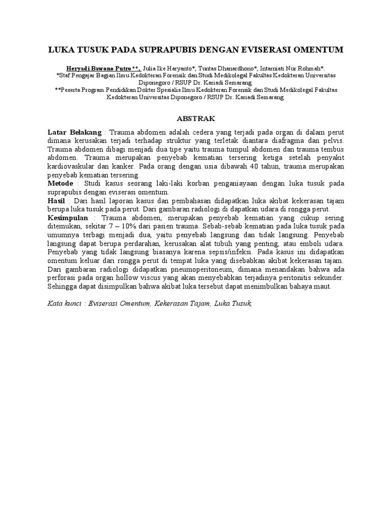 Eviserasi Omentum pada Luka Tusuk Suprapubis | PDF | Pengembangan Diri