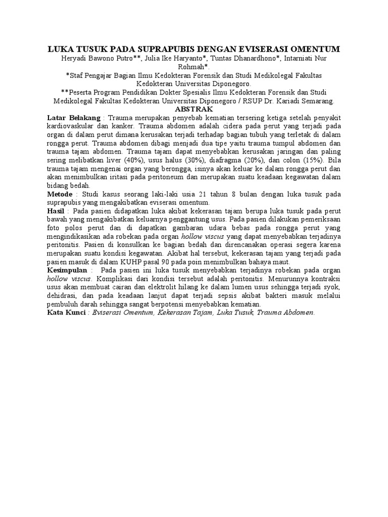 Luka Tusuk Pada Suprapubis Dengan Eviserasi Omentum Pit | PDF