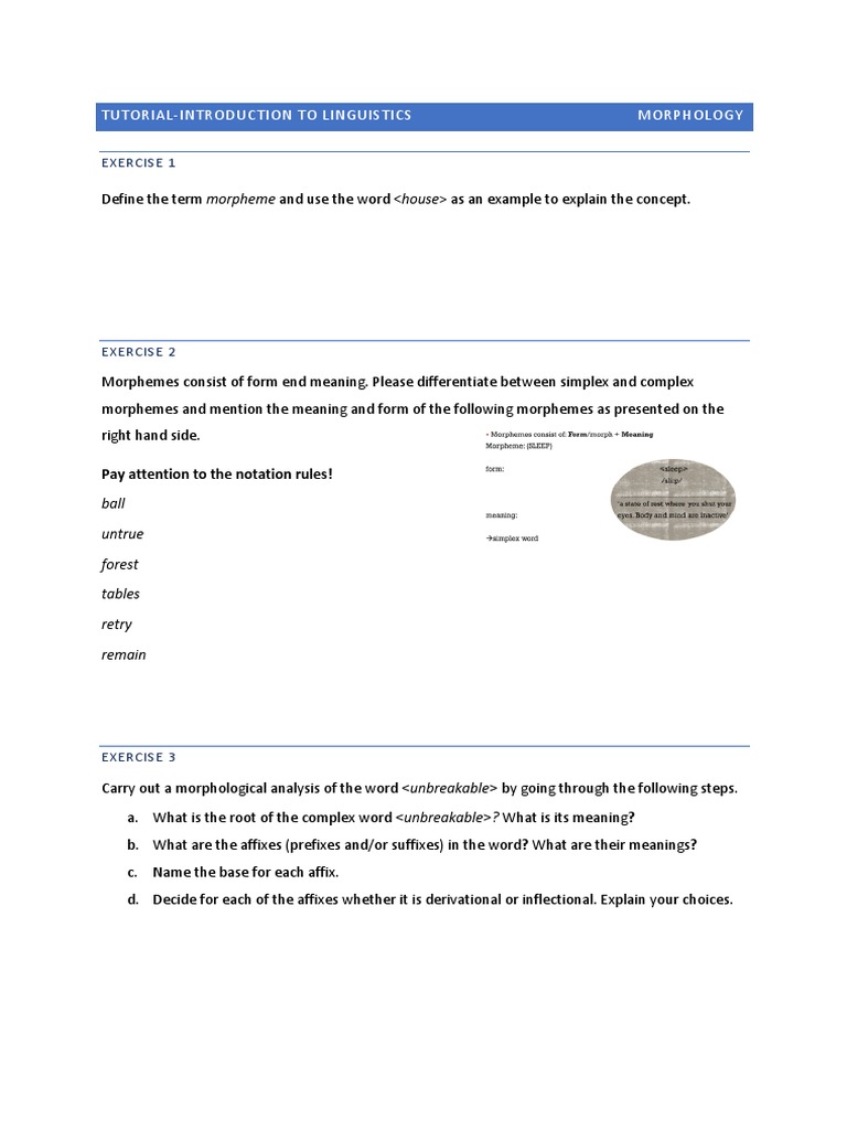 Exercises For Tutorial-Morphology | PDF | Morphology (Linguistics) | Word
