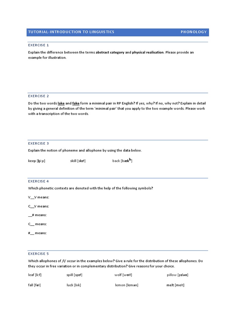 Exercises For Tutorial-Phonology | PDF