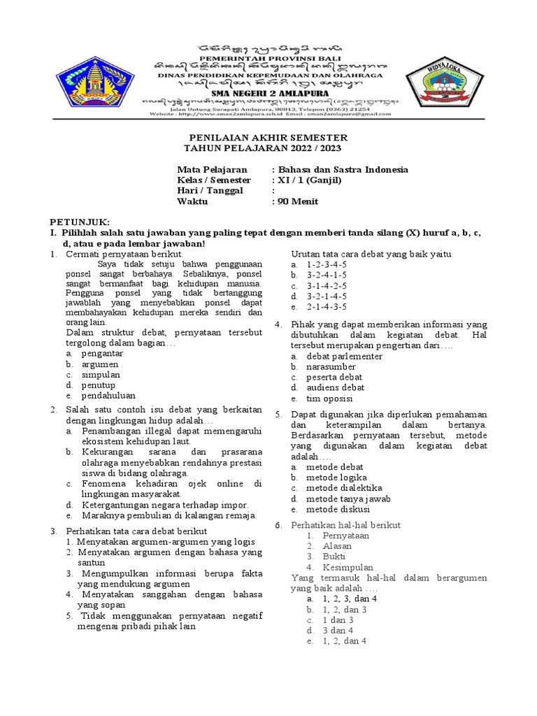 Pas Xi Sma 2022-2023 (BHS & Sastra Indo) | PDF