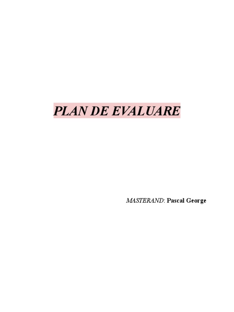 Plan de Evaluare Pascal George | PDF