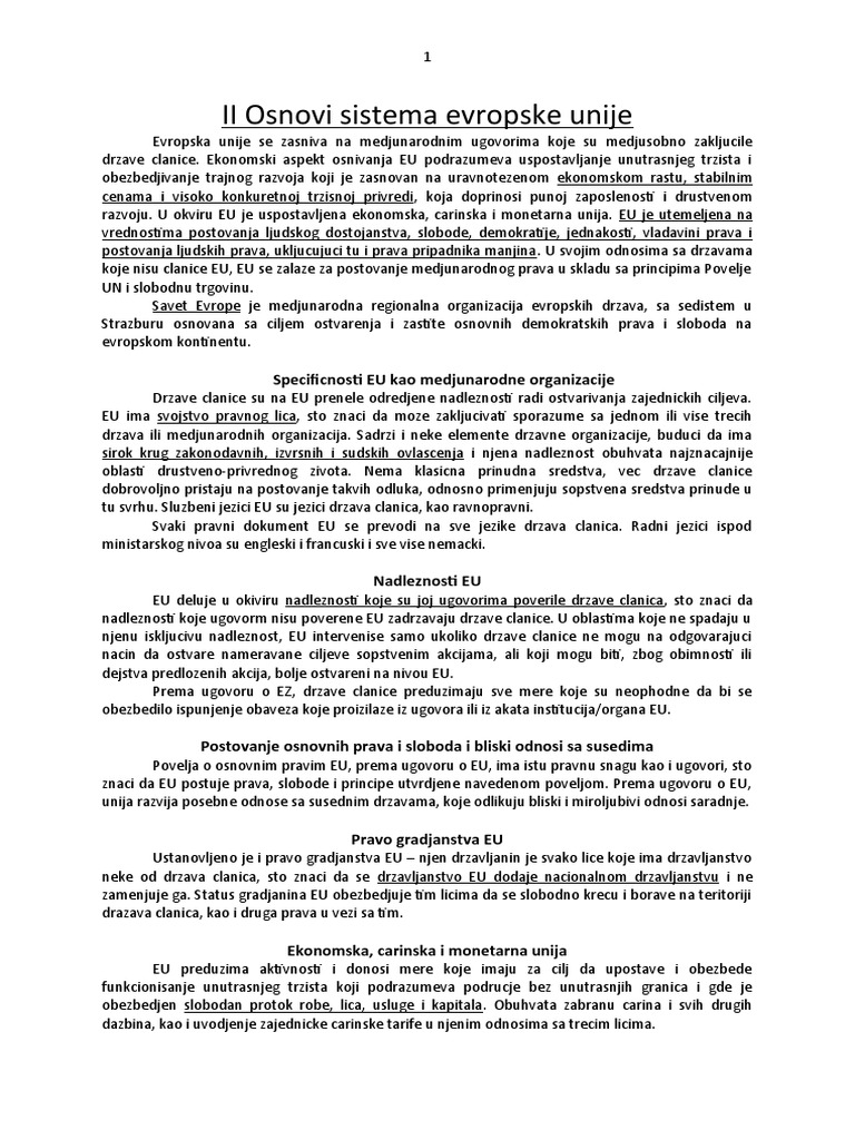 II Osnovi Sistema Evropske Unije | PDF